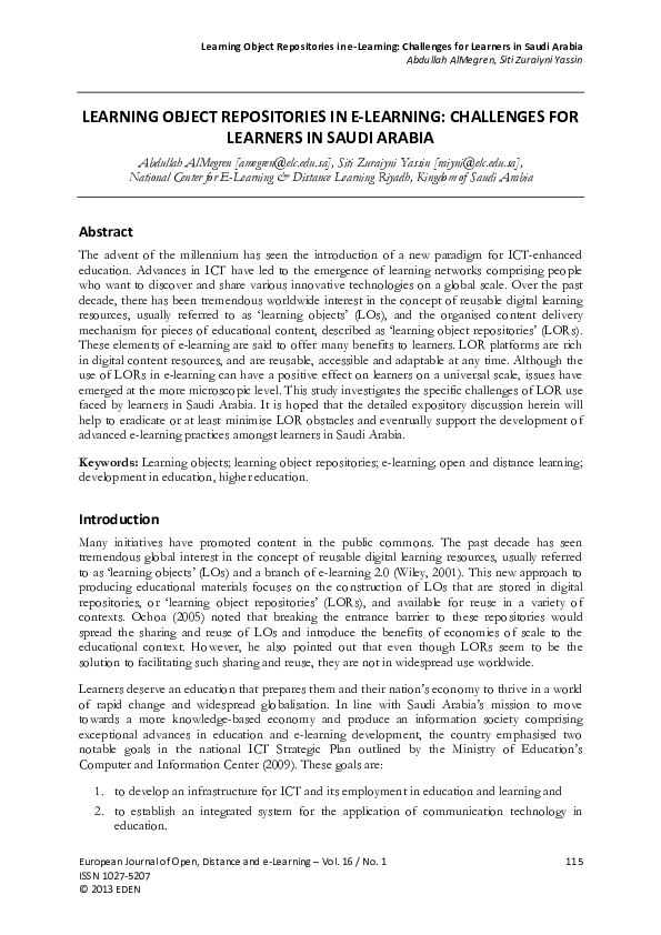 (PDF) Challenges of Learning Object Repositories in Saudi Arabia