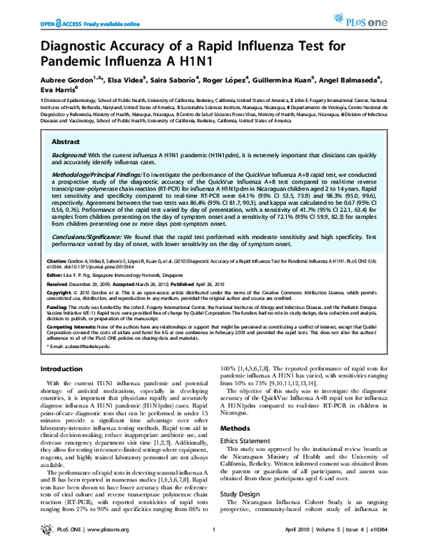 (PDF) Diagnostic Accuracy of a Rapid Influenza Test for Pandemic ...