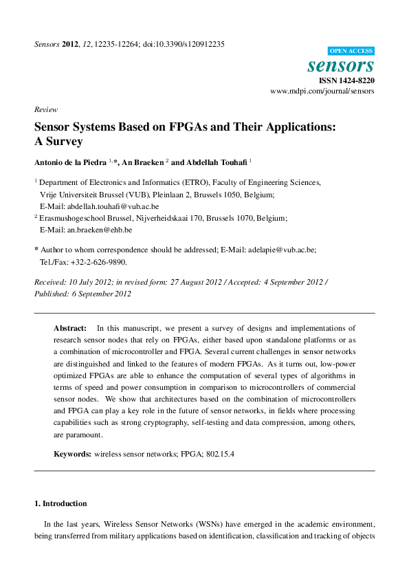 Pdf Fpga Based Sensor Systems Design Challenges And Applications