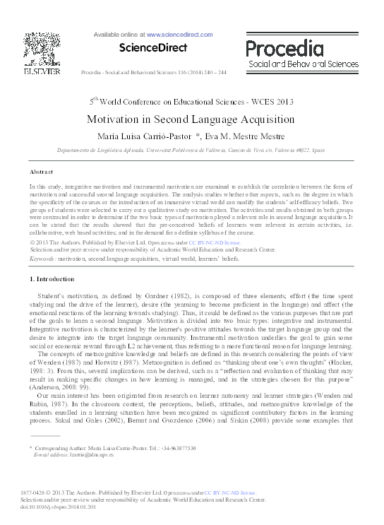 Motivation in Second Language Acquisition