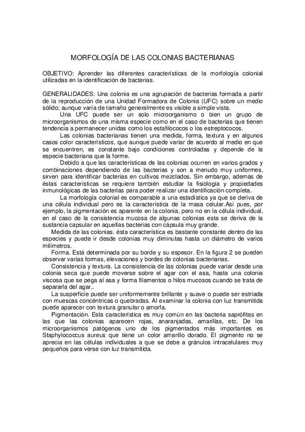 (PDF) MORFOLOGÍA DE LAS COLONIAS BACTERIANAS