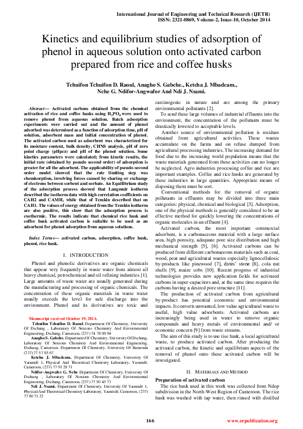 (PDF) Kinetics and equilibrium studies of adsorption of phenol in aqueous solution onto ...
