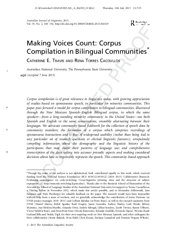 (PDF) Making voices count: Corpus compilation in bilingual communities