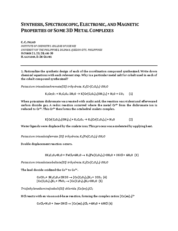 (DOC) Synthesis, Spectroscopic, Electronic, and Magnetic Properties of ...