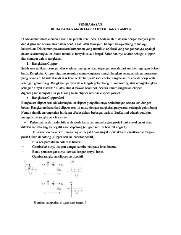(DOC) PEMBAHASAN DIODA PADA RANGKAIAN CLIPPER DAN CLAMPER