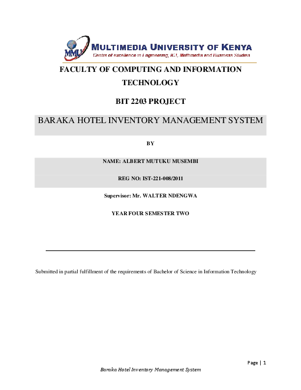 Page | 1 Baraka Hotel Inventory Management System BARAKA HOTEL ...
