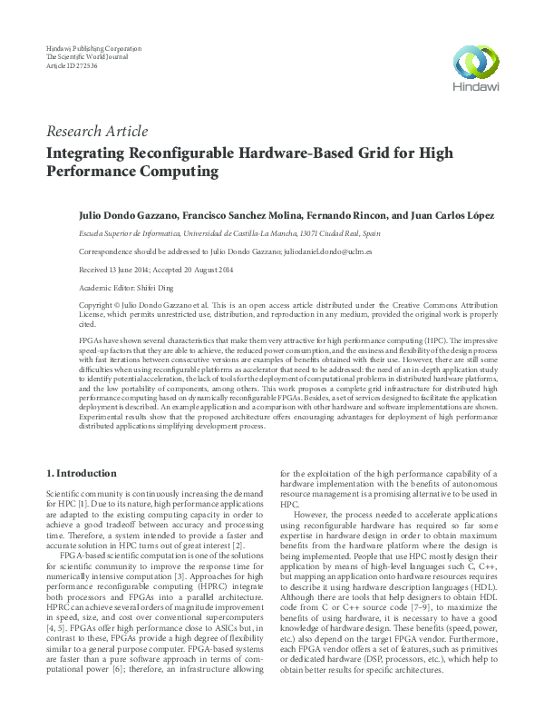 Pdf Integrating Reconfigurable Hardware Based Grid For High Performance Computing Julio 