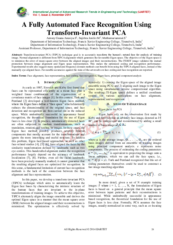 (PDF) A Fully Automated Face Recognition Using Transform-Invariant PCA