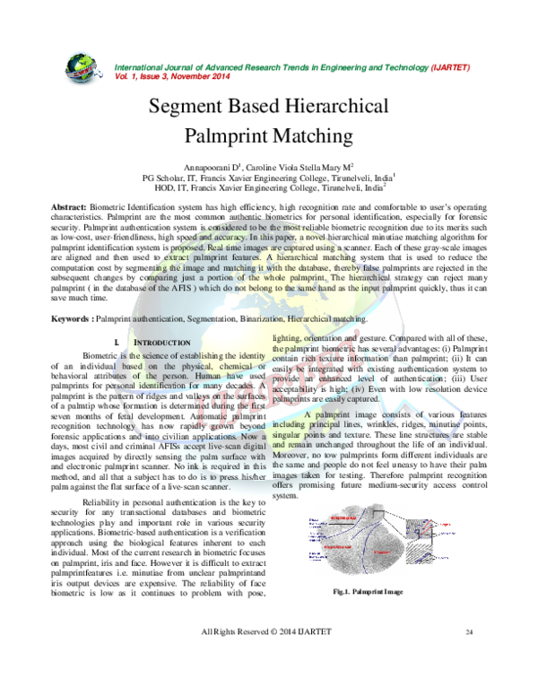 Pdf Segment Based Hierarchical Palmprint Matching
