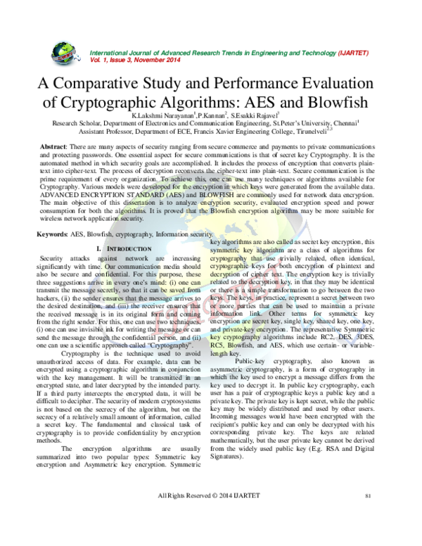 (PDF) A Comparative Study and Performance Evaluation of Cryptographic ... (PDF) A Comparative Study and Performance Evaluation of Cryptographic ...