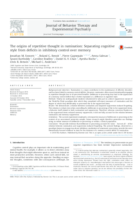 (PDF) The origins of repetitive thought in rumination: Separating cognitive style from deficits ...