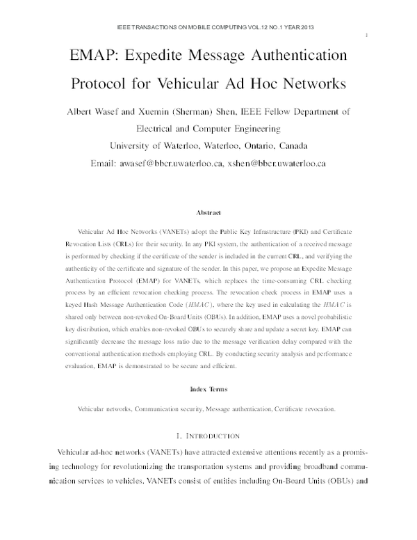 (PDF) EMAP: Expedite Message Authentication Protocol for Vehicular Ad Hoc Networks
