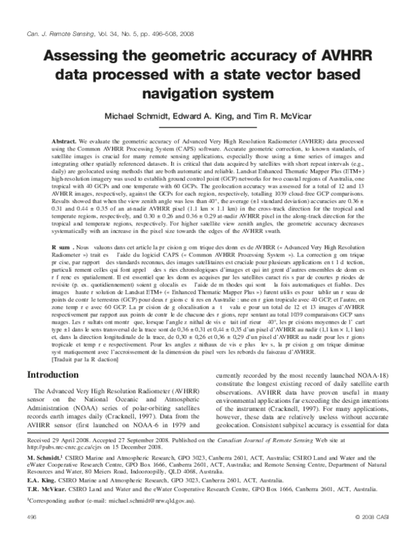 (PDF) Assessing the geometric accuracy of AVHRR data processed with a state vector based ...
