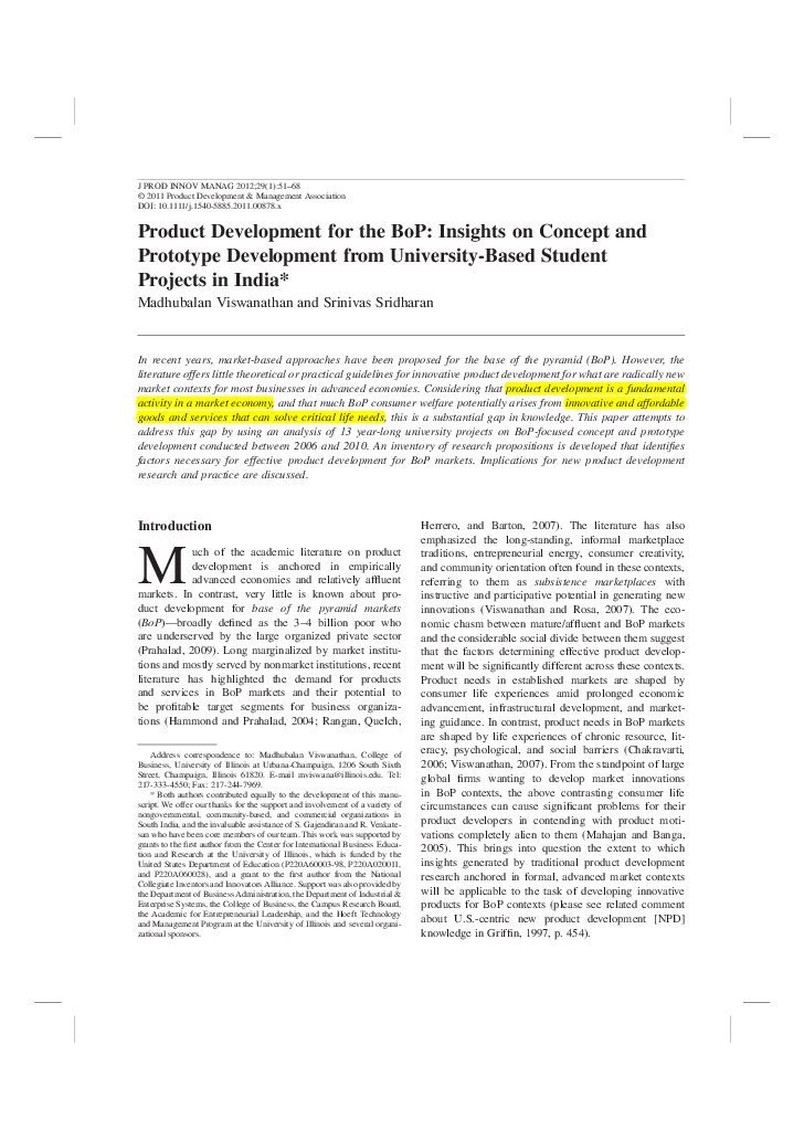 (PDF) Product Development for the BoP: Insights on Concept and ...