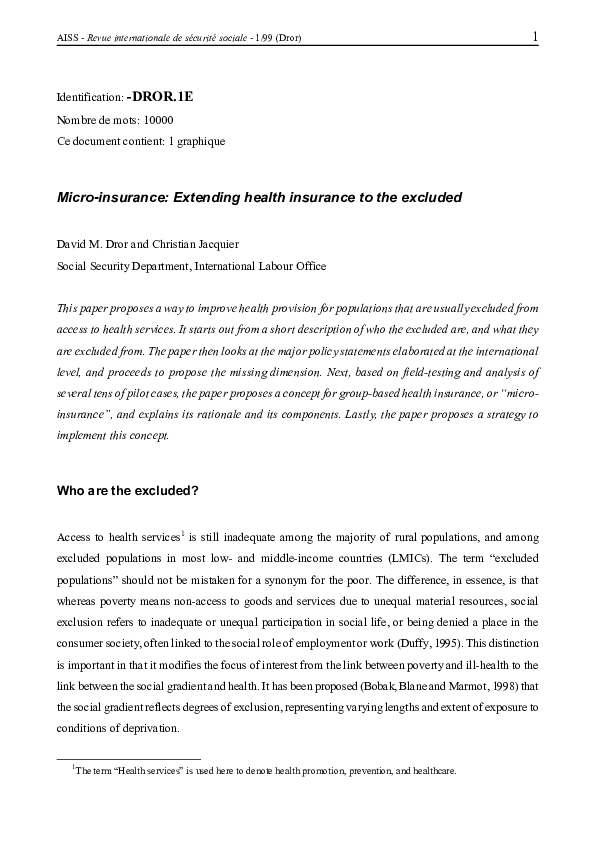 (PDF) Micro-Insurance: Extending Health Insurance Micro-Insurance ...