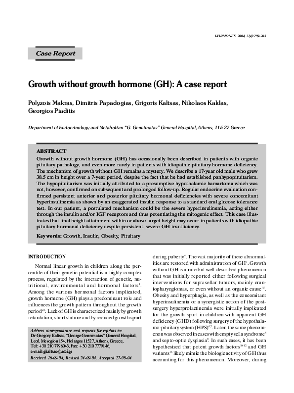 (PDF) Growth without growth hormone (GH): A case report