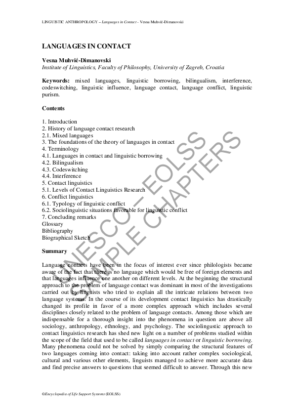(PDF) LANGUAGES IN CONTACT