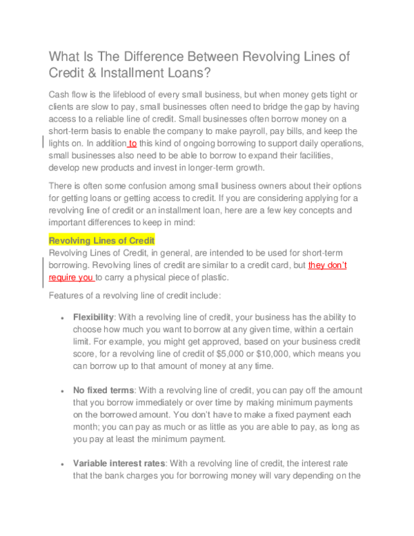 (DOC) What Is The Difference Between Revolving Lines of Credit ...