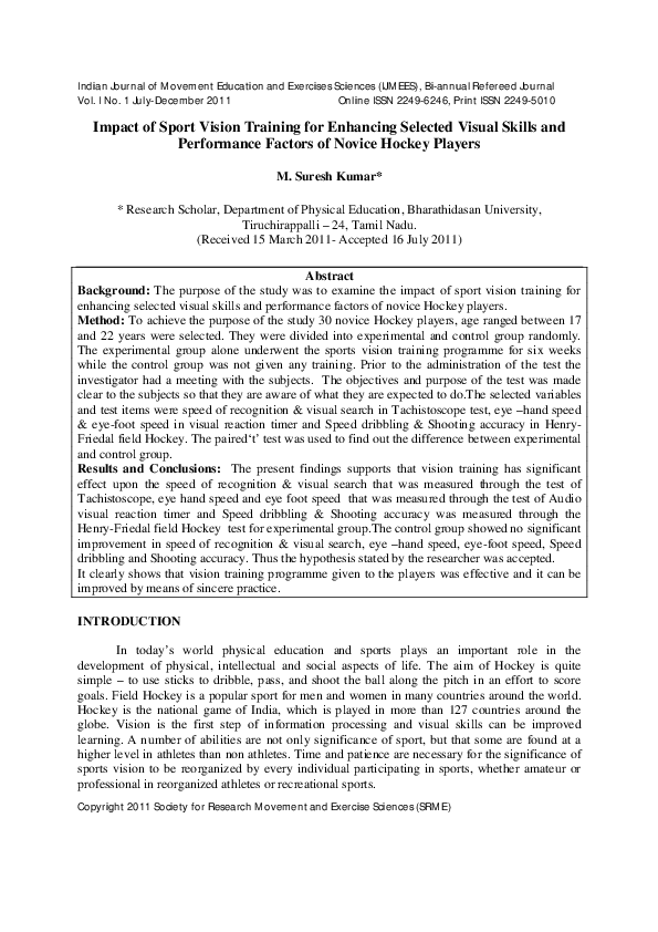 (PDF) Impact of Sport Vision Training for Enhancing Selected Visual ...