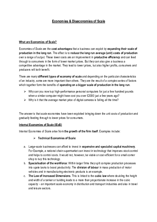(DOC) Economies & Diseconomies of Scale