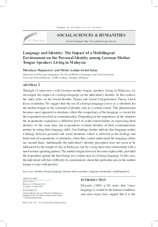 (PDF) Language and Identity: The Impact of a Multilingual Environment ...