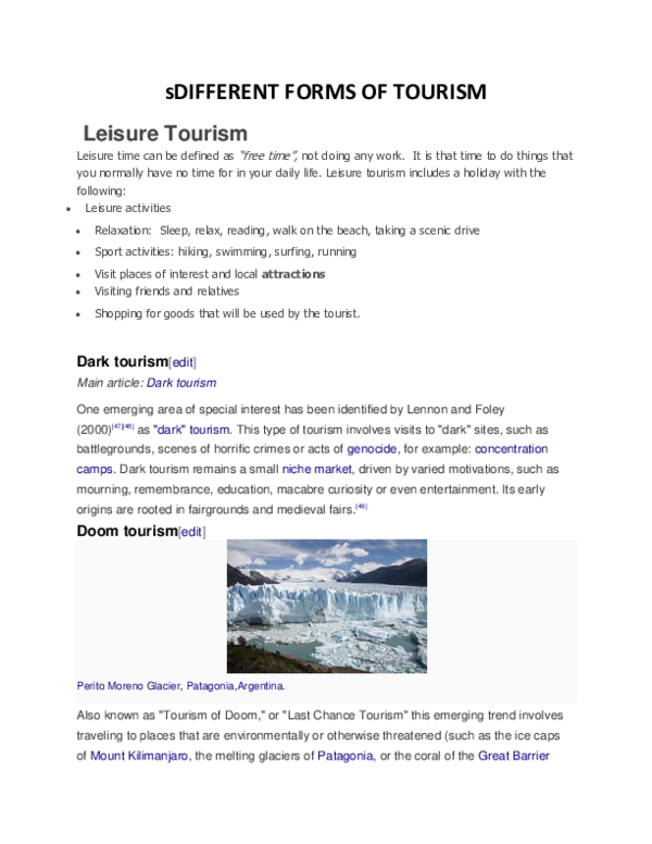 (DOC) sDIFFERENT FORMS OF TOURISM Dark tourism[edit] Doom tourism[edit