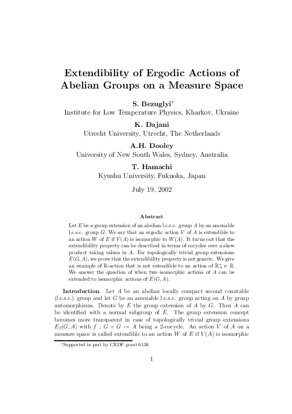 Pdf Extendibility Of Ergodic Actions Of Abelian Groups On A Measure