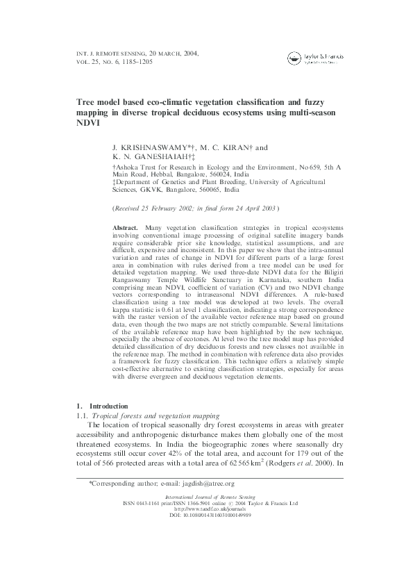 (PDF) Tree model based eco-climatic vegetation classification and fuzzy mapping in diverse ...