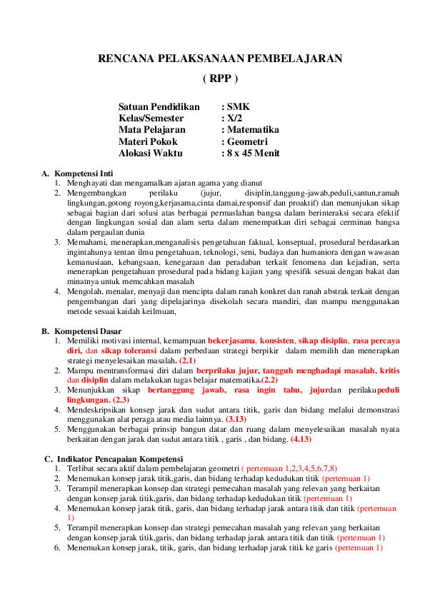 (PDF) RENCANA PELAKSANAAN PEMBELAJARAN ( RPP ) Satuan Pendidikan : SMK ...