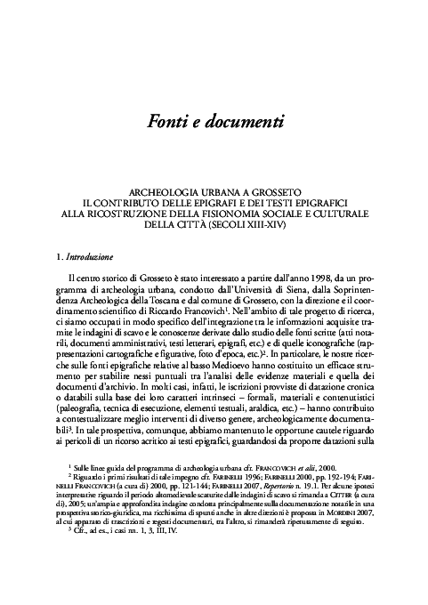 (PDF) FARINELLI R., 2008, Archeologia urbana a Grosseto. Il contributo ...