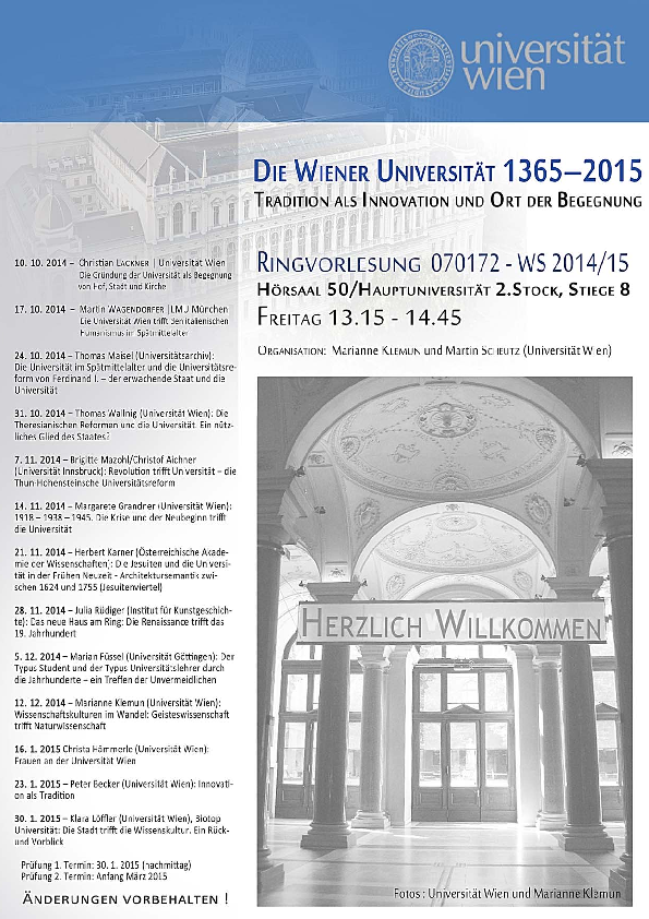 (PDF) Lecture Series: "University of Vienna 1365-2015. Tradition as ...