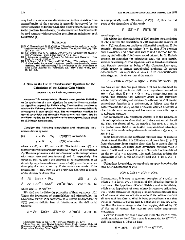 (PDF) A note on the use of Chandrasekhar equations for the calculation ...