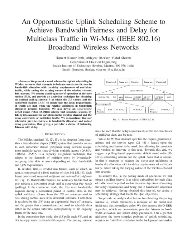 Pdf An Opportunistic Uplink Scheduling Scheme To Achieve Bandwidth Fairness And Delay For
