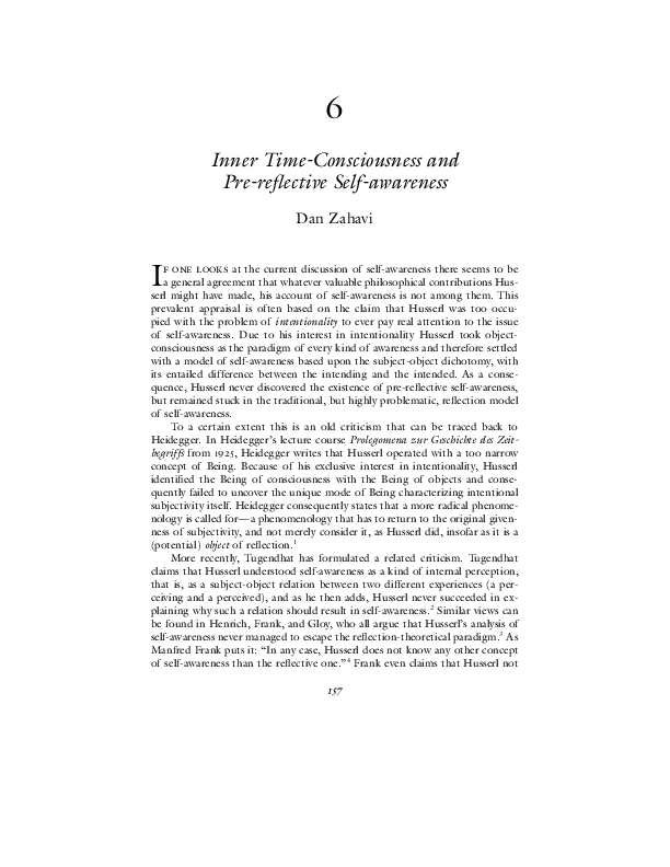 (PDF) Inner time-consciousness and pre-reflective self-awareness