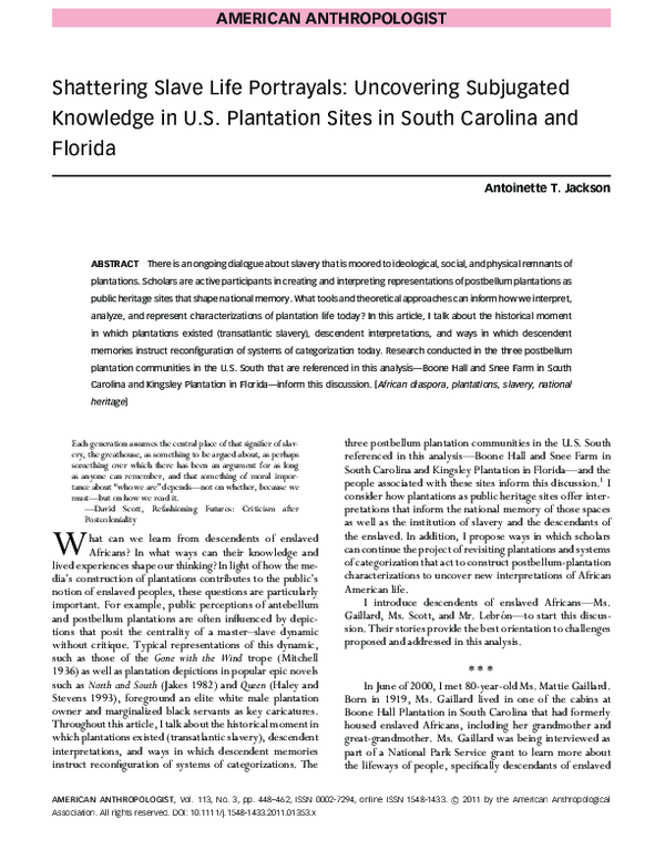 (PDF) Reinterpreting Plantation Life and Heritage