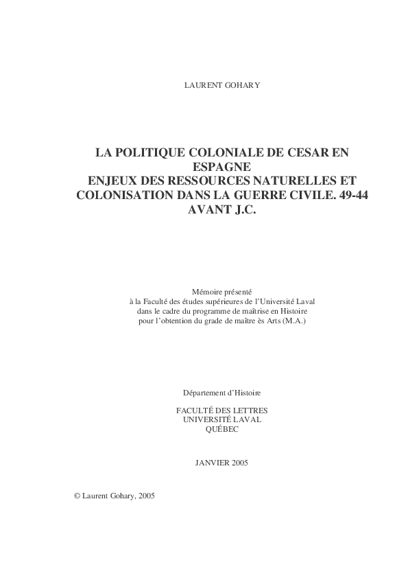(PDF) La politique coloniale de César en Espagne de 49 à 45 av. J.-C.