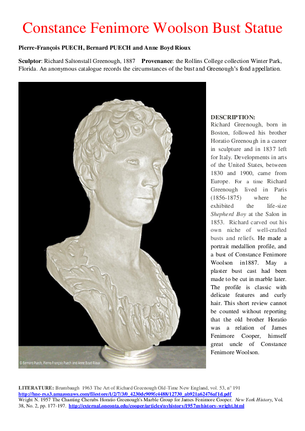 (PDF) Constance Fenimore Woolson Bust Statue by Richard Greenough (1887).