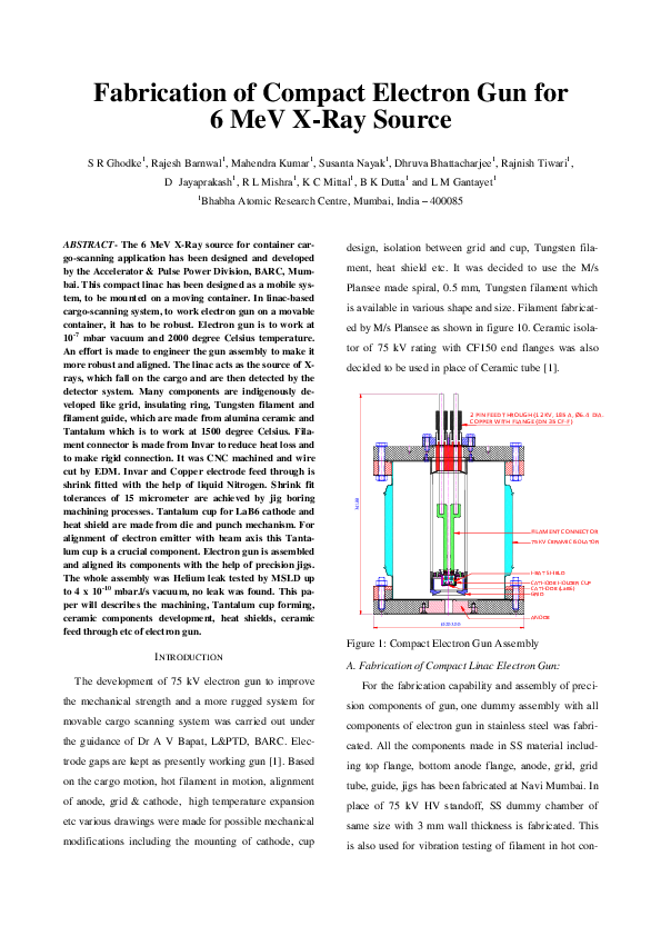 (PDF) Fabrication of Compact Electron Gun for 6 MeV X-Ray Source