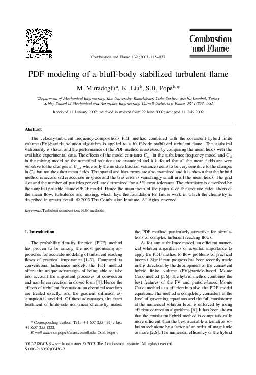 (PDF) PDF modeling of a bluff-body stabilized turbulent flame