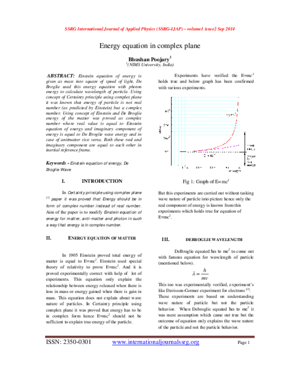 (PDF) Energy equation in complex plane