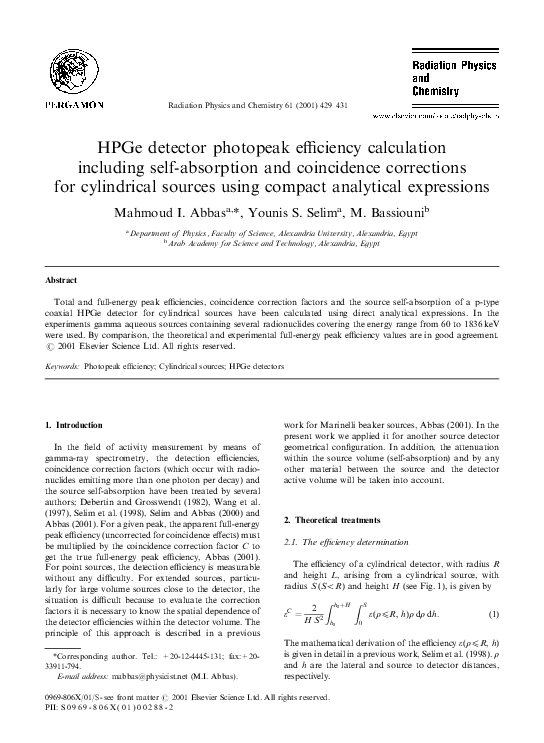 (PDF) HPGe detector photopeak efficiency calculation including self-absorption and coincidence ...