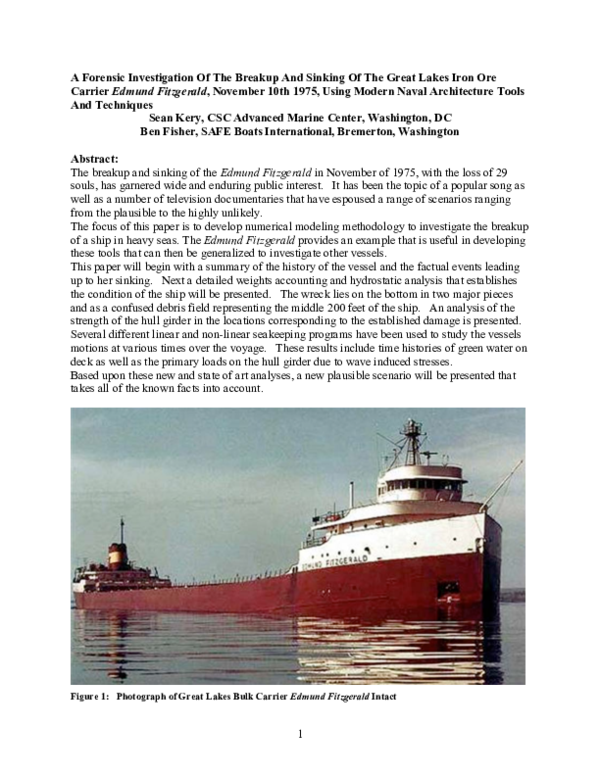 (PDF) Marine Forensics Analysis of the sinking of the Great lakes Bulk ...