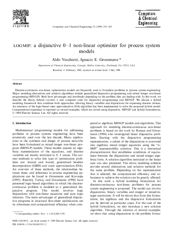 (PDF) LOGMIP: a disjunctive 0-1 non-linear optimizer for process system ...