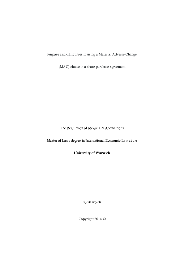 (PDF) Purpose and difficulties in using a Material Adverse Change (MAC ...