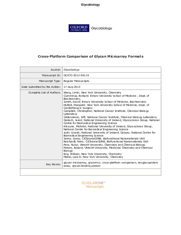 Pdf Cross Platform Comparison Of Glycan Microarray Formats Cross