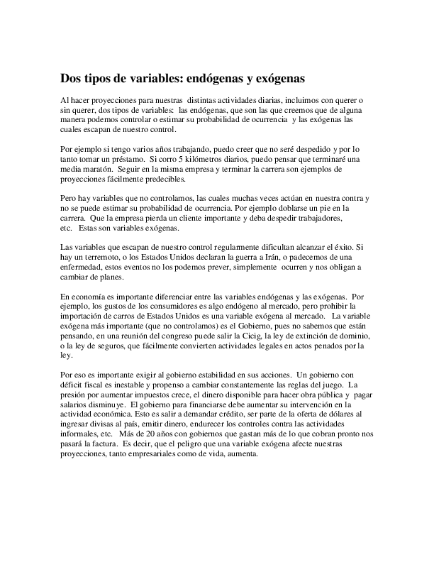 (DOC) tipos de variables: endógenas y exógenas