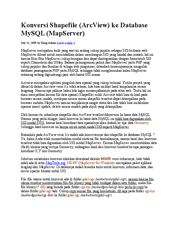 (PDF) Konversi Shapefile (ArcView) ke Database MySQL (MapServer
