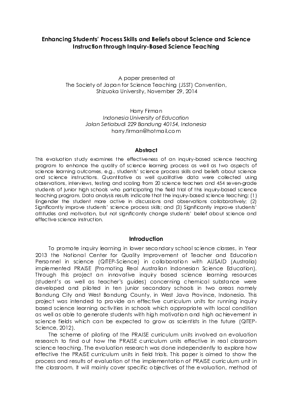 (DOC) Enhancing Students’ Process Skills and Beliefs about Science and ...