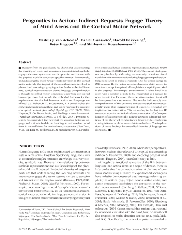 (PDF) Pragmatics in Action: Indirect Requests Engage Theory of Mind ...