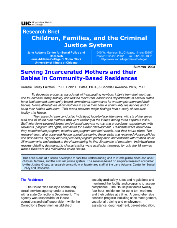 (PDF) Serving Incarcerated Mothers and their Babies in Community-Based Residences